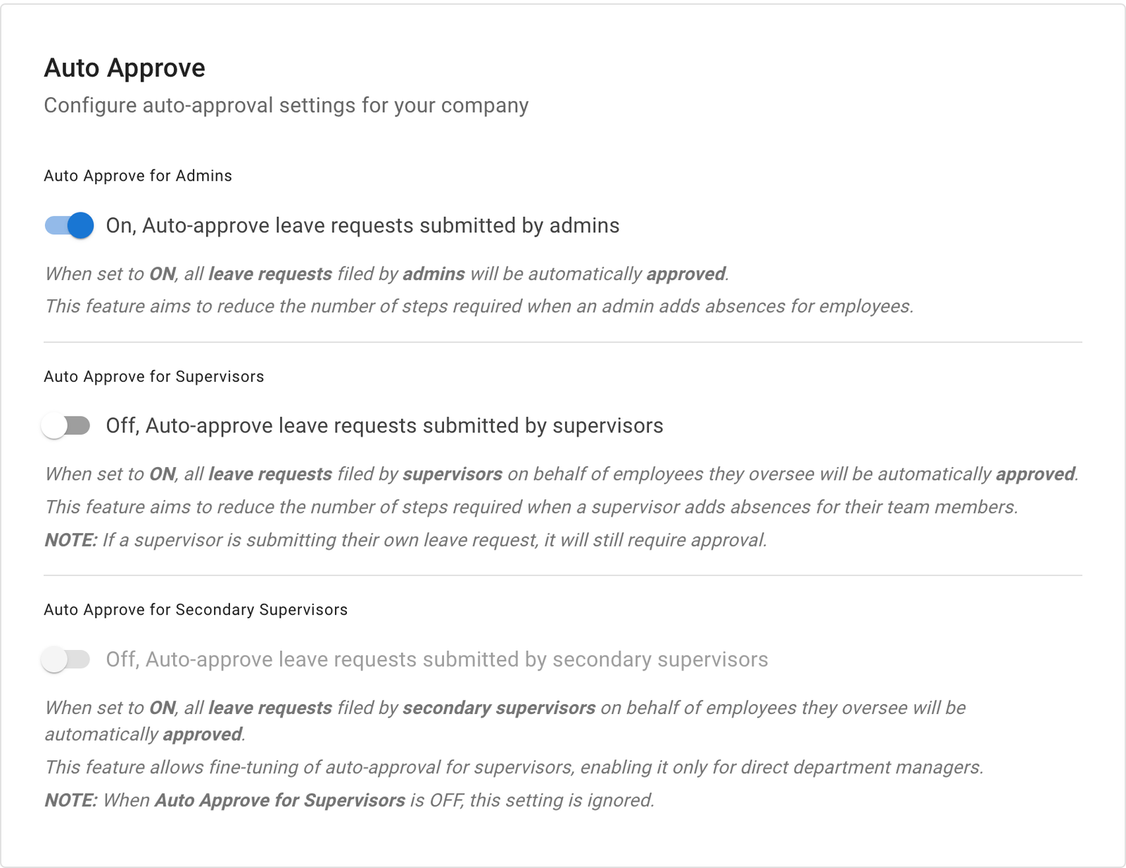 Auto Approval Settings | TimeOff Knowledge Base